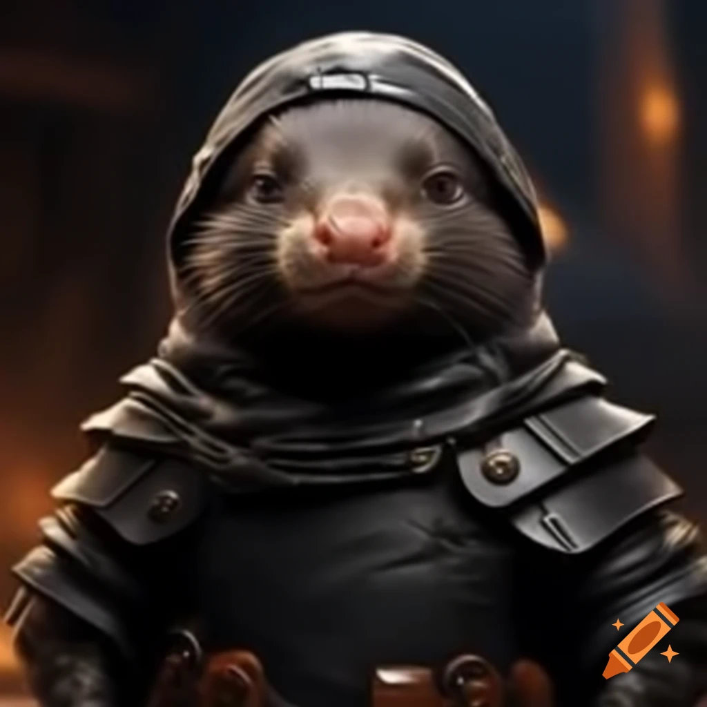 Mole thief in black leather armor on Craiyon