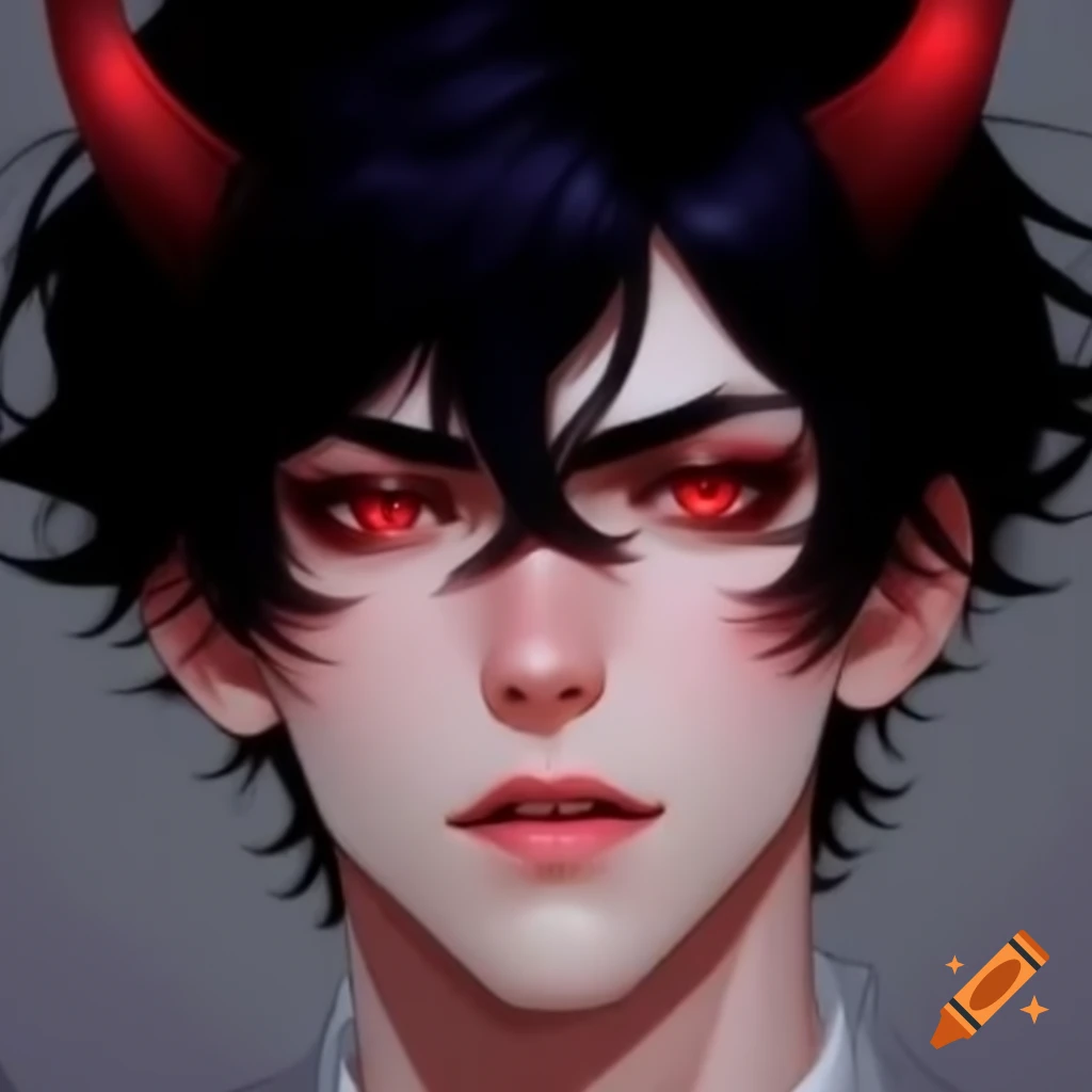 Anime devil character with wavy hair and red eyes, showcasing ...