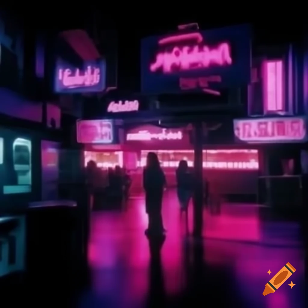 90s nightclub scene with neon pink lights and glowing signs on Craiyon