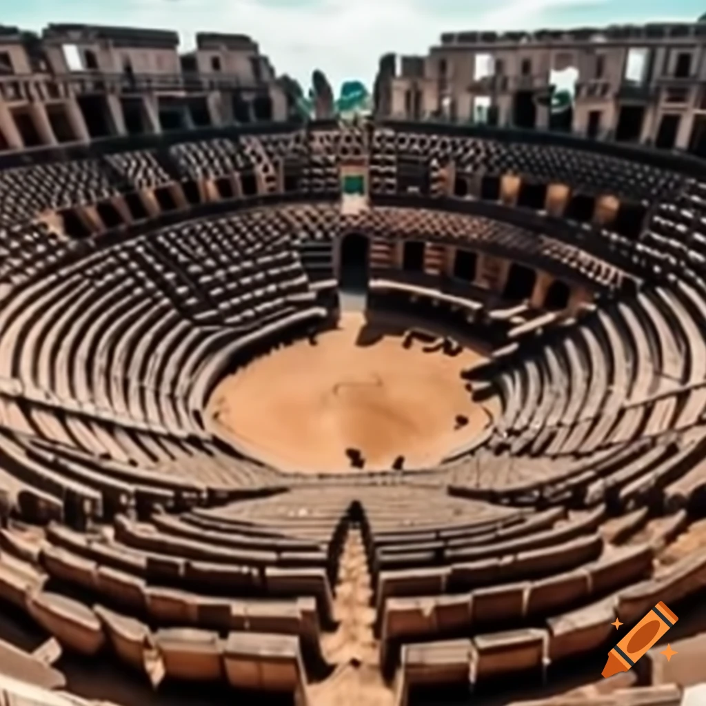 Ancient stone amphitheater with circular stage and tiered seating from ...