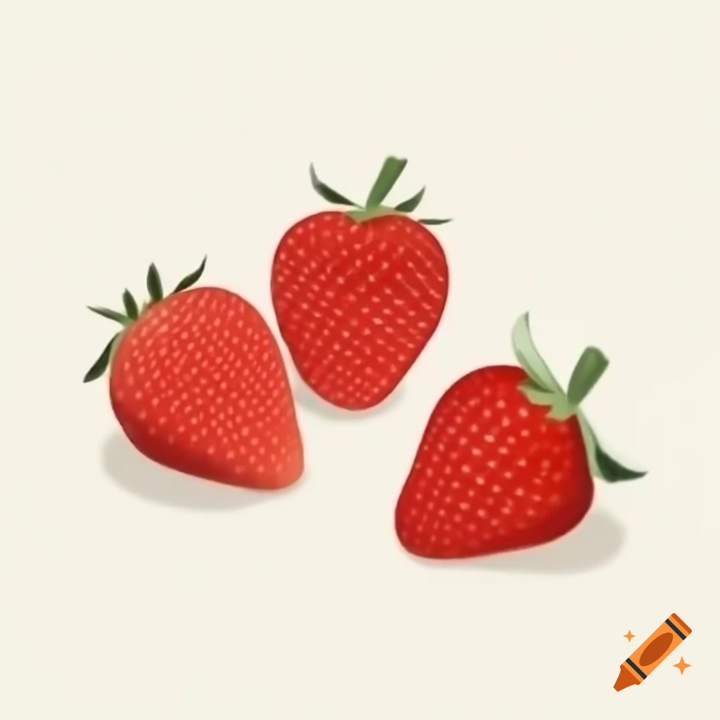 Realistic Japanese anime illustration of three ripe red strawberries on ...