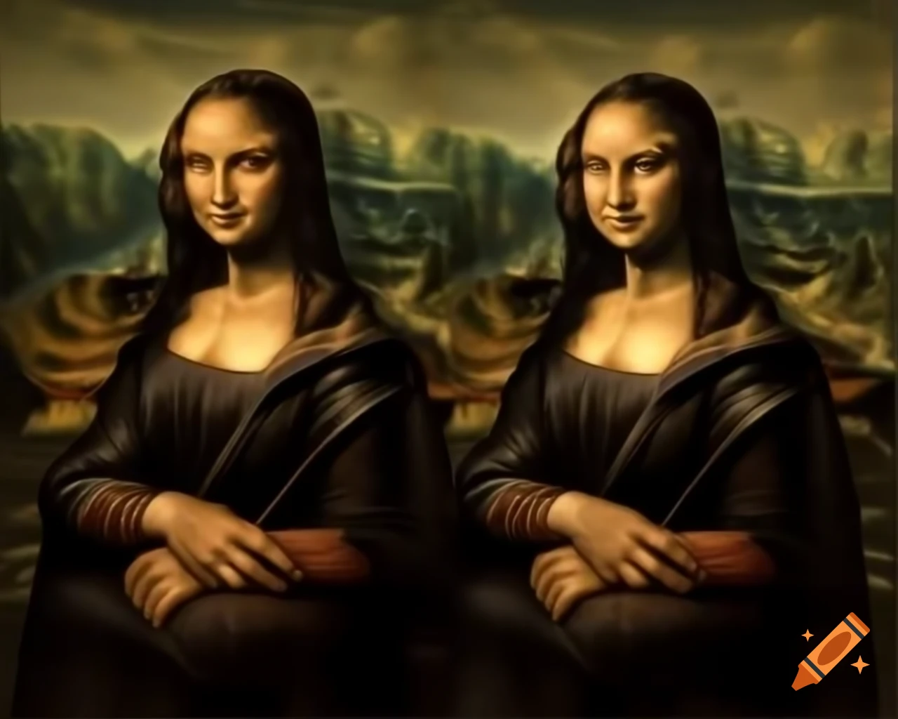 Two enigmatic mona lisas with variations in expression inviting contemplation on Craiyon