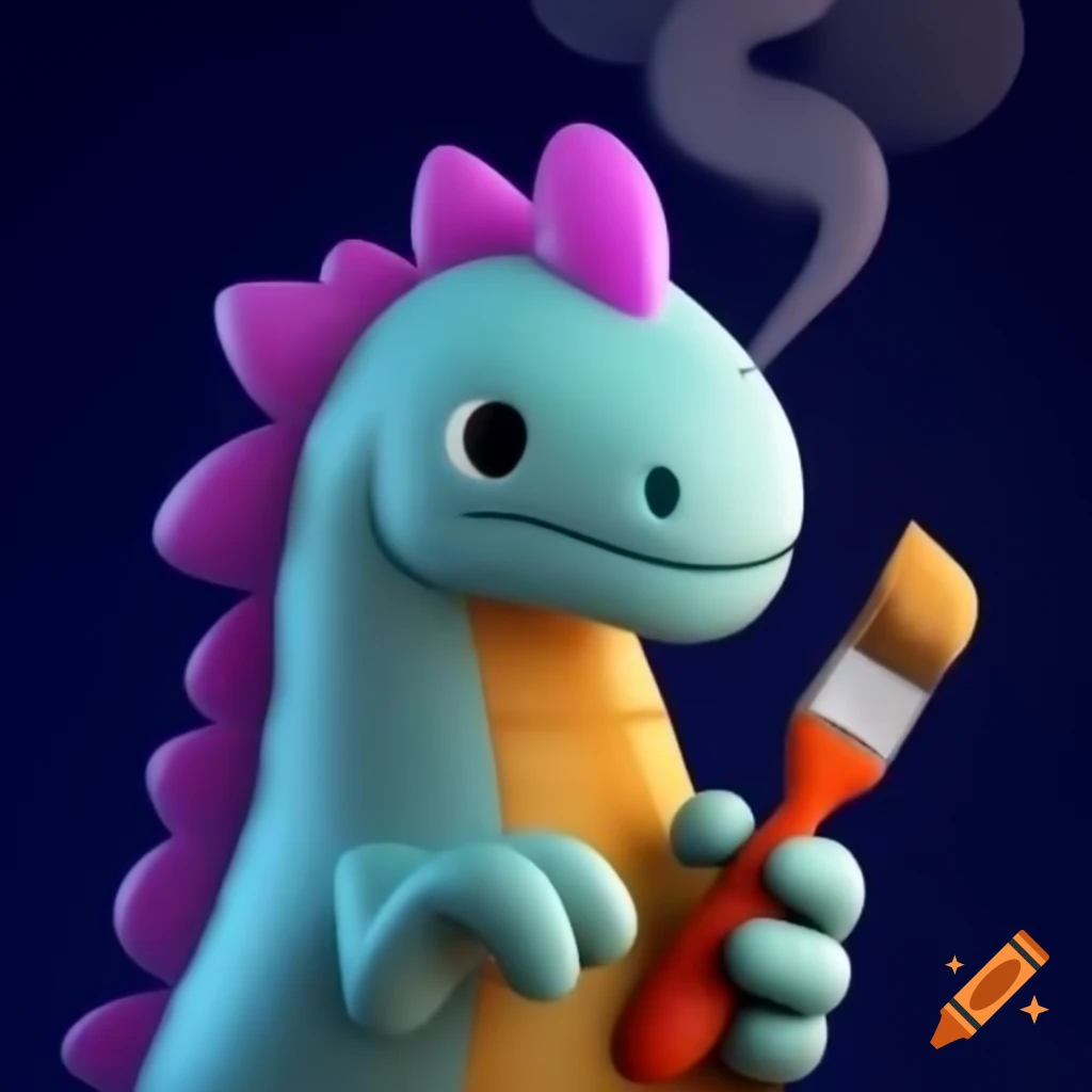 Whimsical dragon with paintbrush winking at viewer, vibrant scales and ...