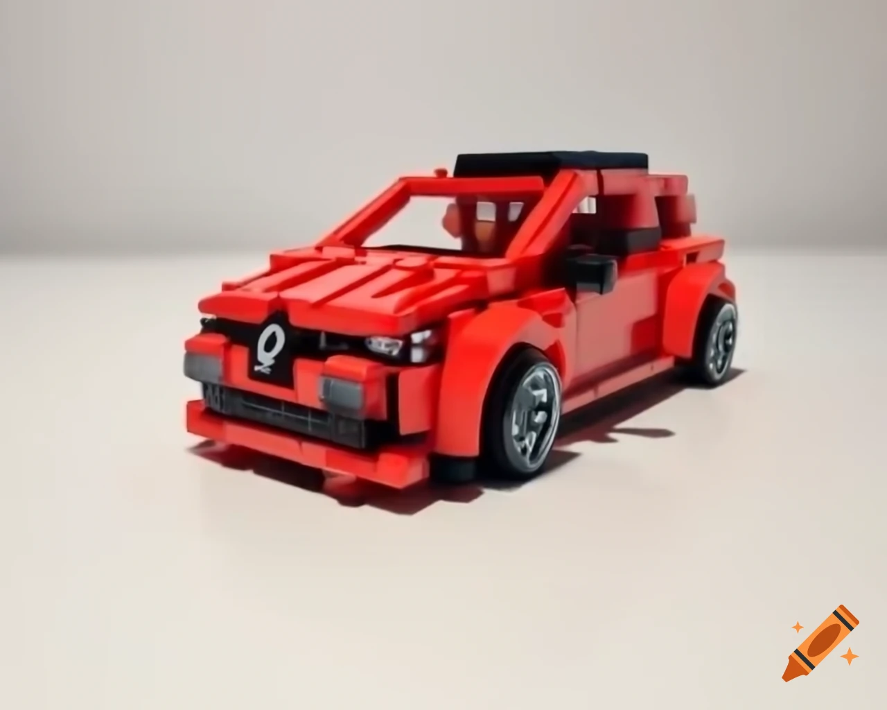 Vibrant red Lego model of Renault Clio against white background on Craiyon
