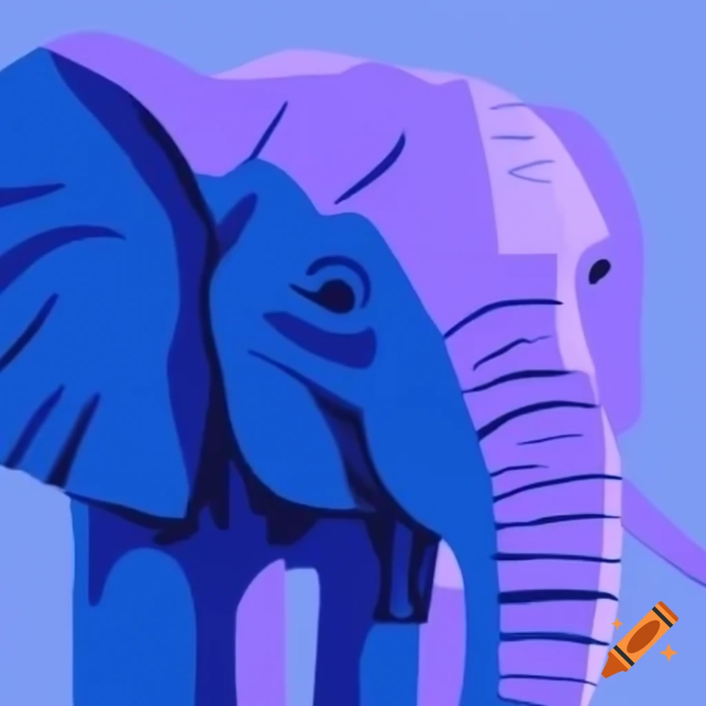 Artistic representation of an elephant in light blue and bright violet ...