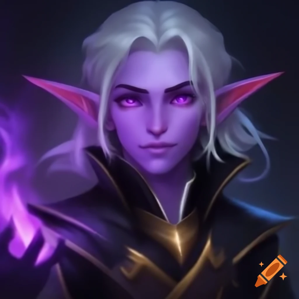 Young drow elf sorcerer in black noble vest with pale luminescent skin ...
