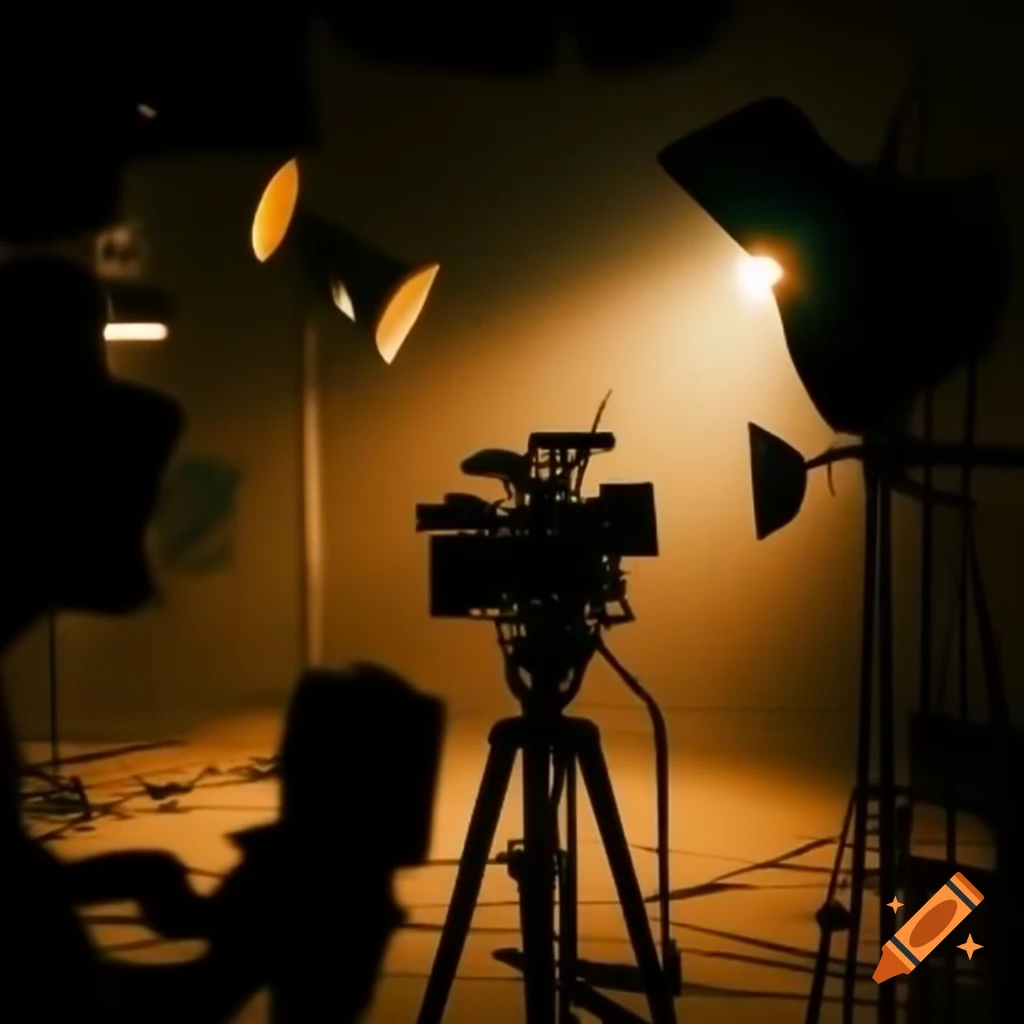 Cinematic shot of professional lighting setups on film set with softbox ...