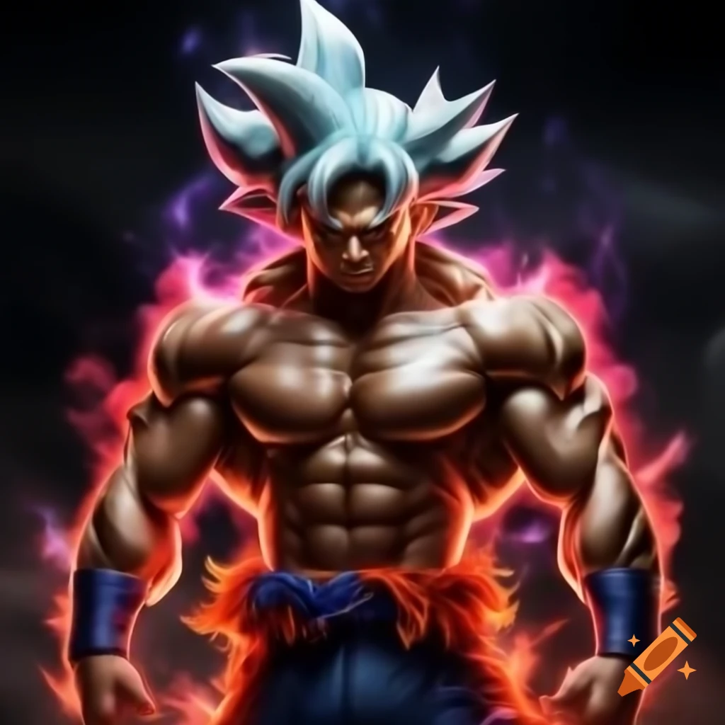 Muscular skier blending Goku's spirit and Thor's power, radiating ...