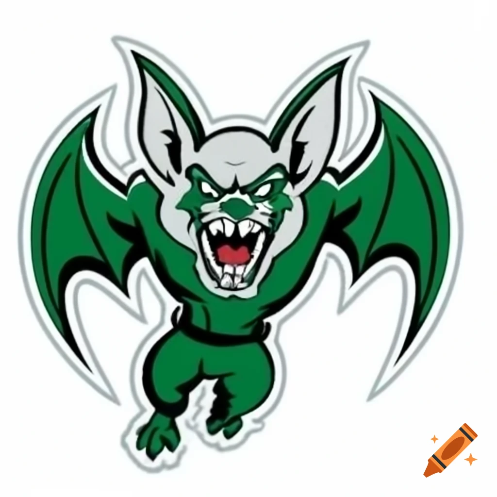 Silver-haired bat emblem in striking flight pose, green outline on Craiyon