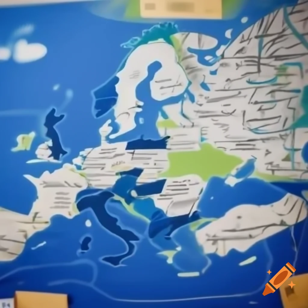 Map of EU postal transport hubs and connections to other regions on Craiyon