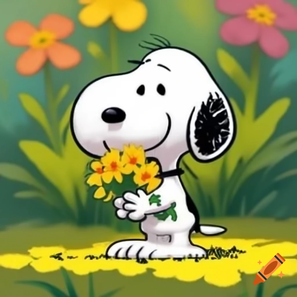 Snoopy character holding flowers on Craiyon
