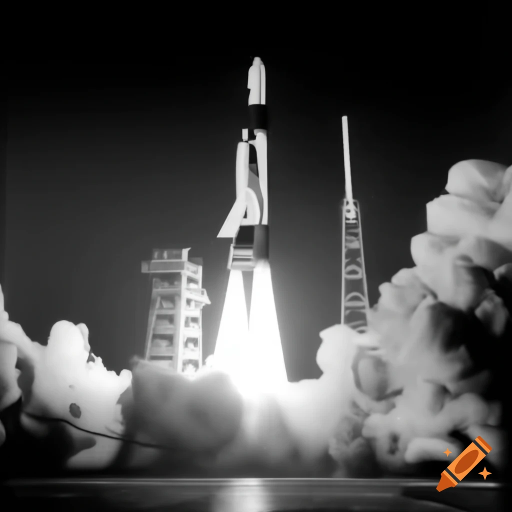 Saturn 5 rocket lifting off from launchpad surrounded by smoke on Craiyon