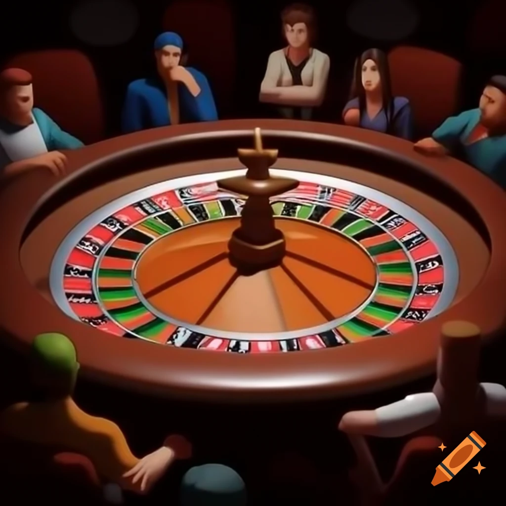 Giant roulette game board with people as game pieces on Craiyon