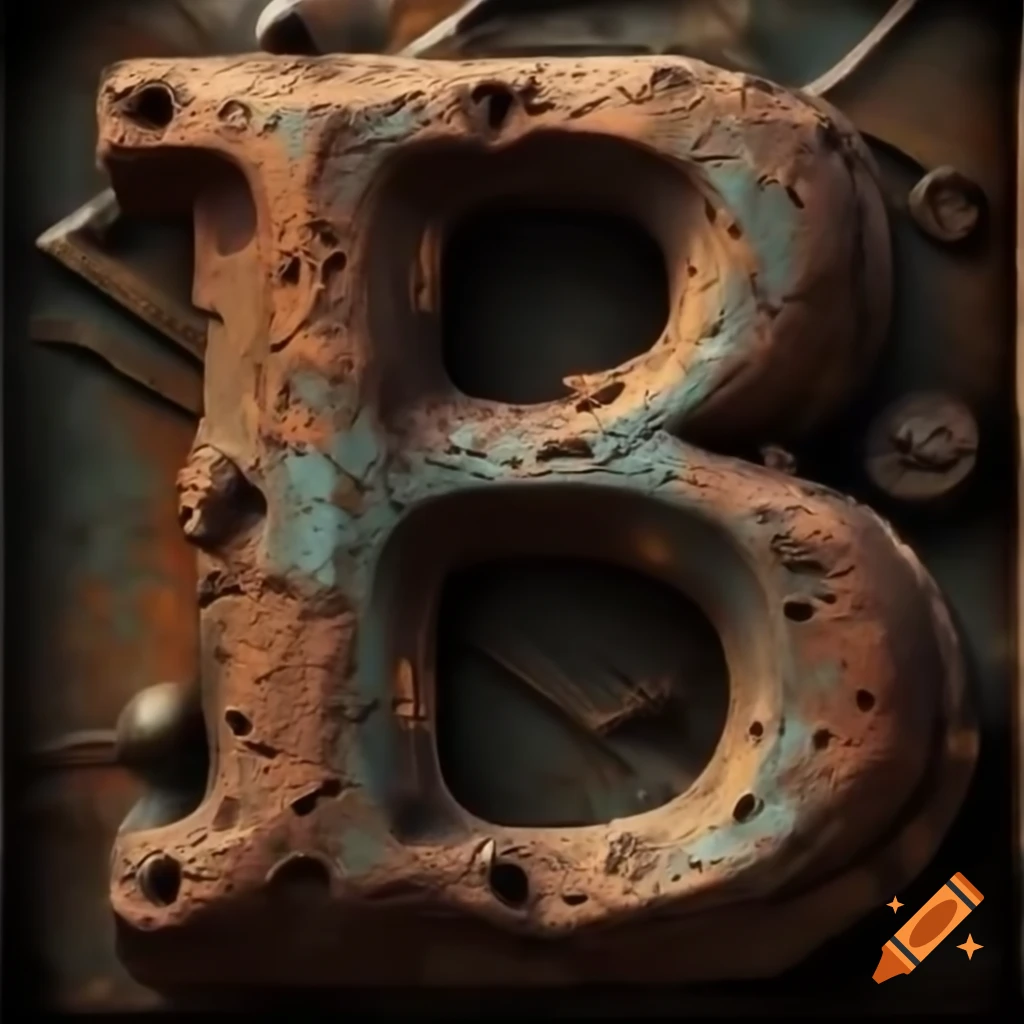 Weathered letters N-Curridge etched in rusted steel on Craiyon