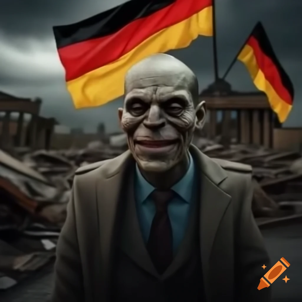 Zombie grinning with german flag and destroyed brandenburger tor in ...