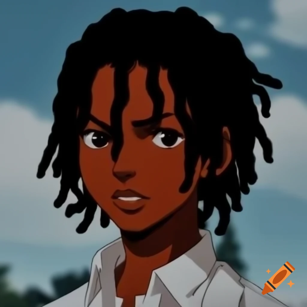 Black anime character with dreadlocks standing on Craiyon