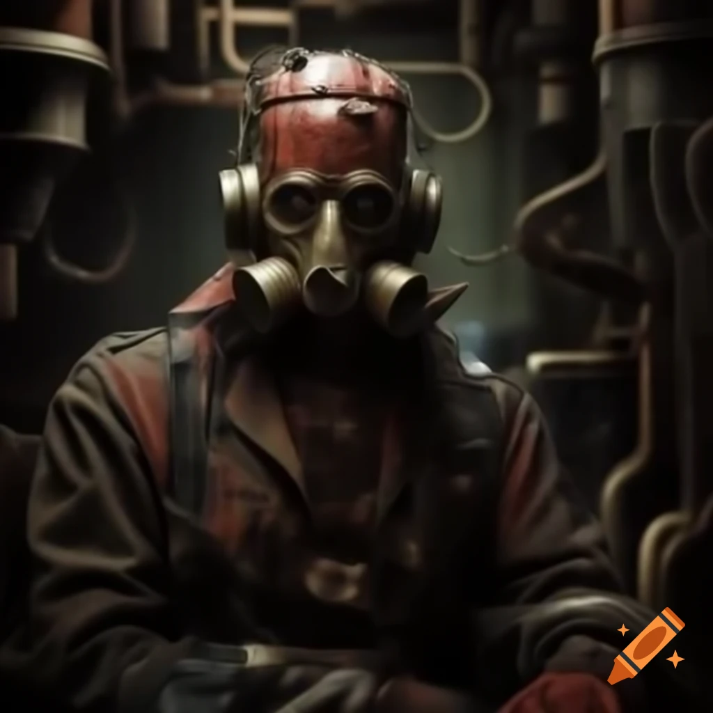 Mechanical man in Goth Hot Topic style clothing with Steampunk gas mask ...