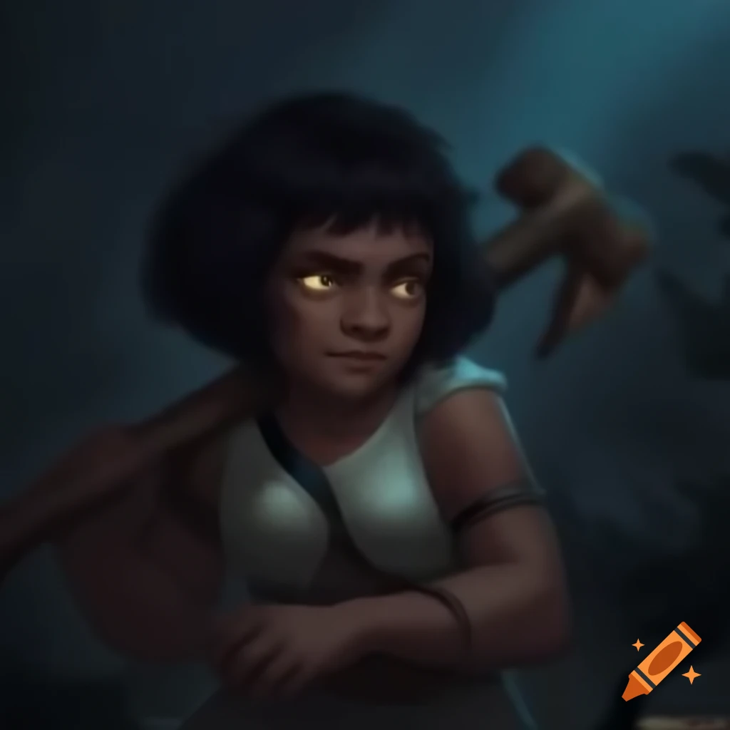 Dwarf mage kayala with paddle, featuring dark brown skin and curly ...