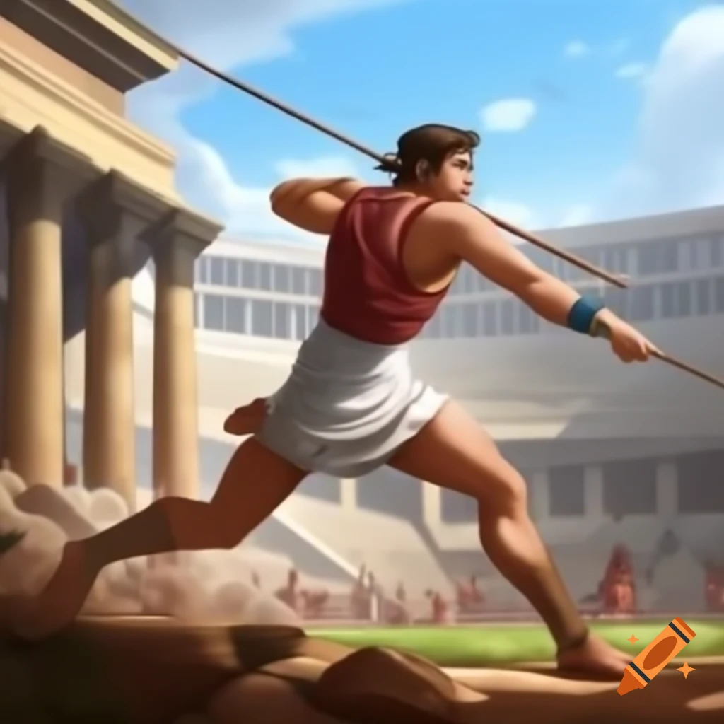 Ancient Greek athlete throwing javelin during Olympic Games in ...