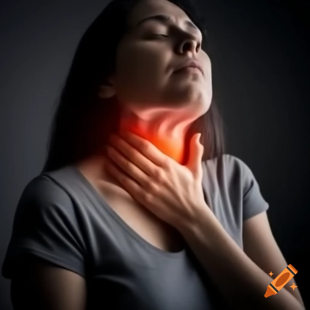 Person touching throat, experiencing discomfort on Craiyon