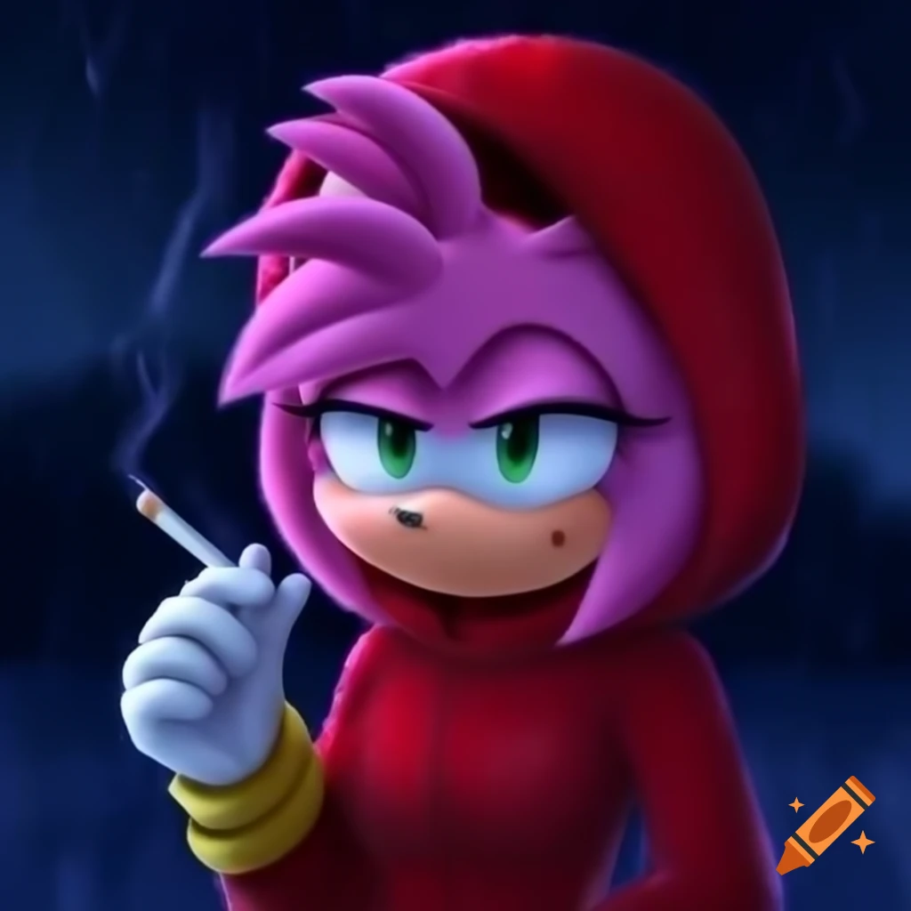 Sad Amy Rose from Sonic the Hedgehog in hoodie, smoking cigarette on ...