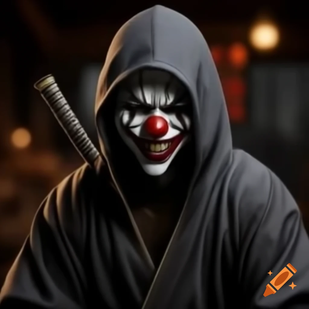 Ninja clown character, blending martial arts and clown aesthetics on Craiyon