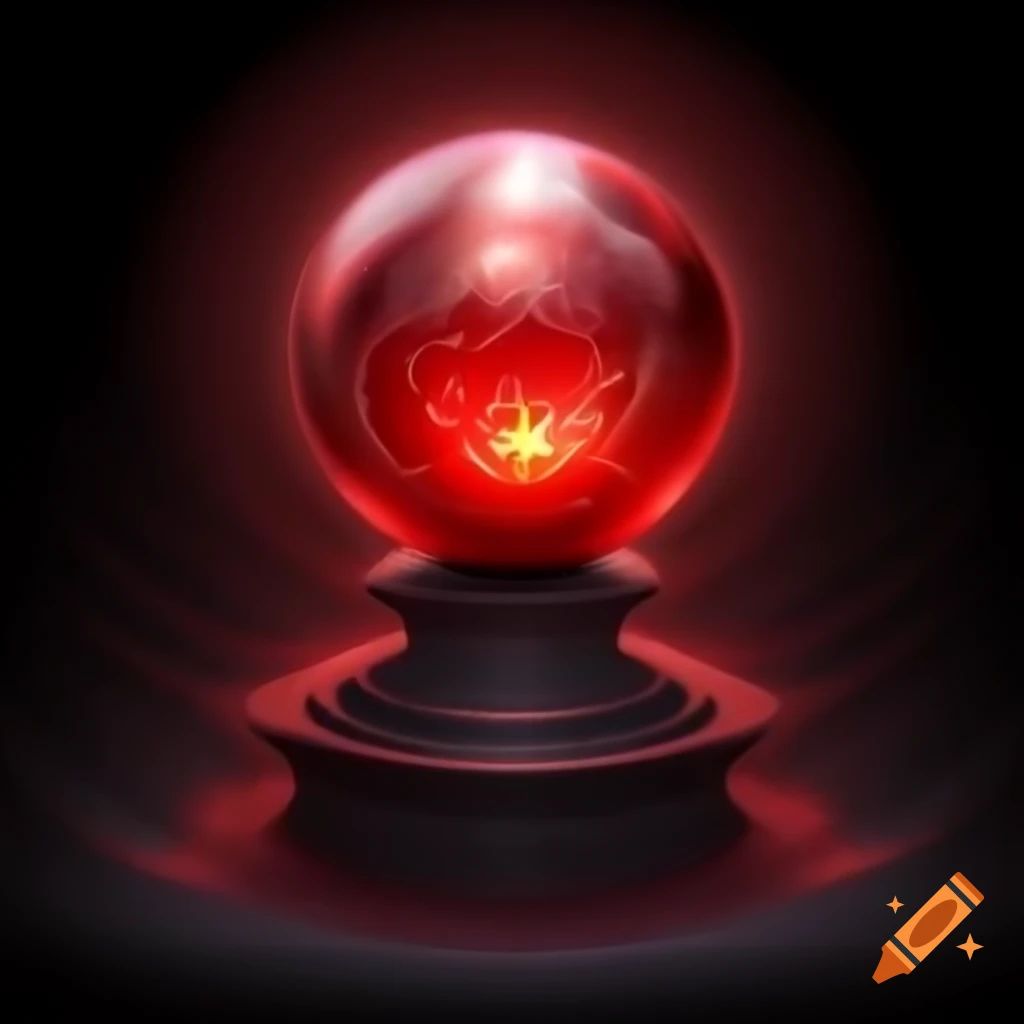 Magical red crystal orb floating with golden highlights and mystical ...