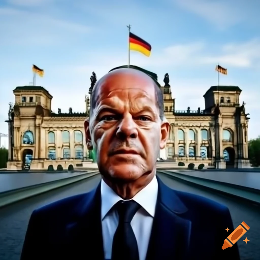 Portrait of olaf scholz in suit before berlin parliament, representing ...