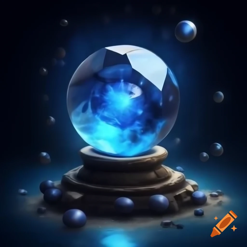 Magical blue crystal orb emitting glow with golden highlights and ...