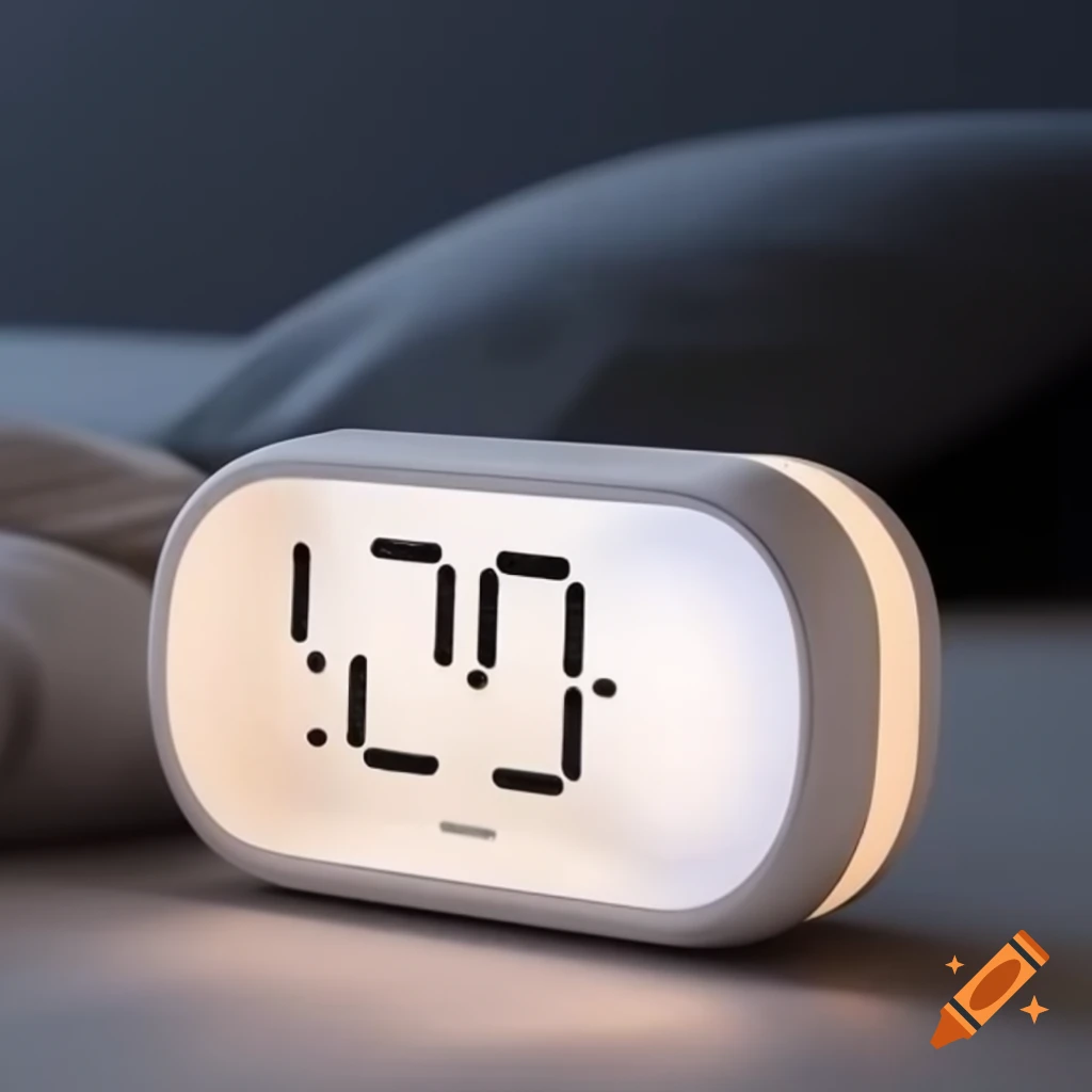 Sleek minimalist alarm clock glowing softly on grey backdrop on Craiyon