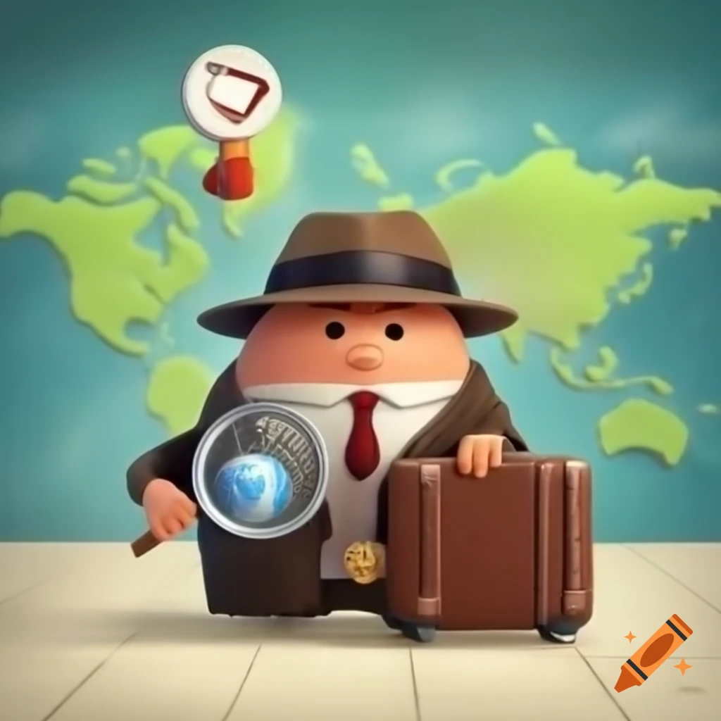 Suitcase with detective hat and magnifying glass on global adventure on ...