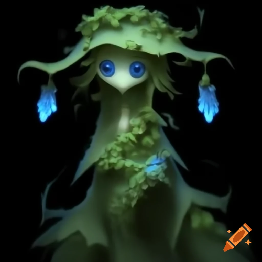 Cute vine Leshy with blue bells and black vines, luminescent color ...