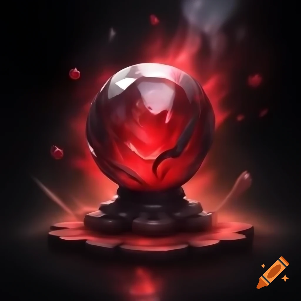 Magical red crystal orb floating with golden highlights and mystical ...