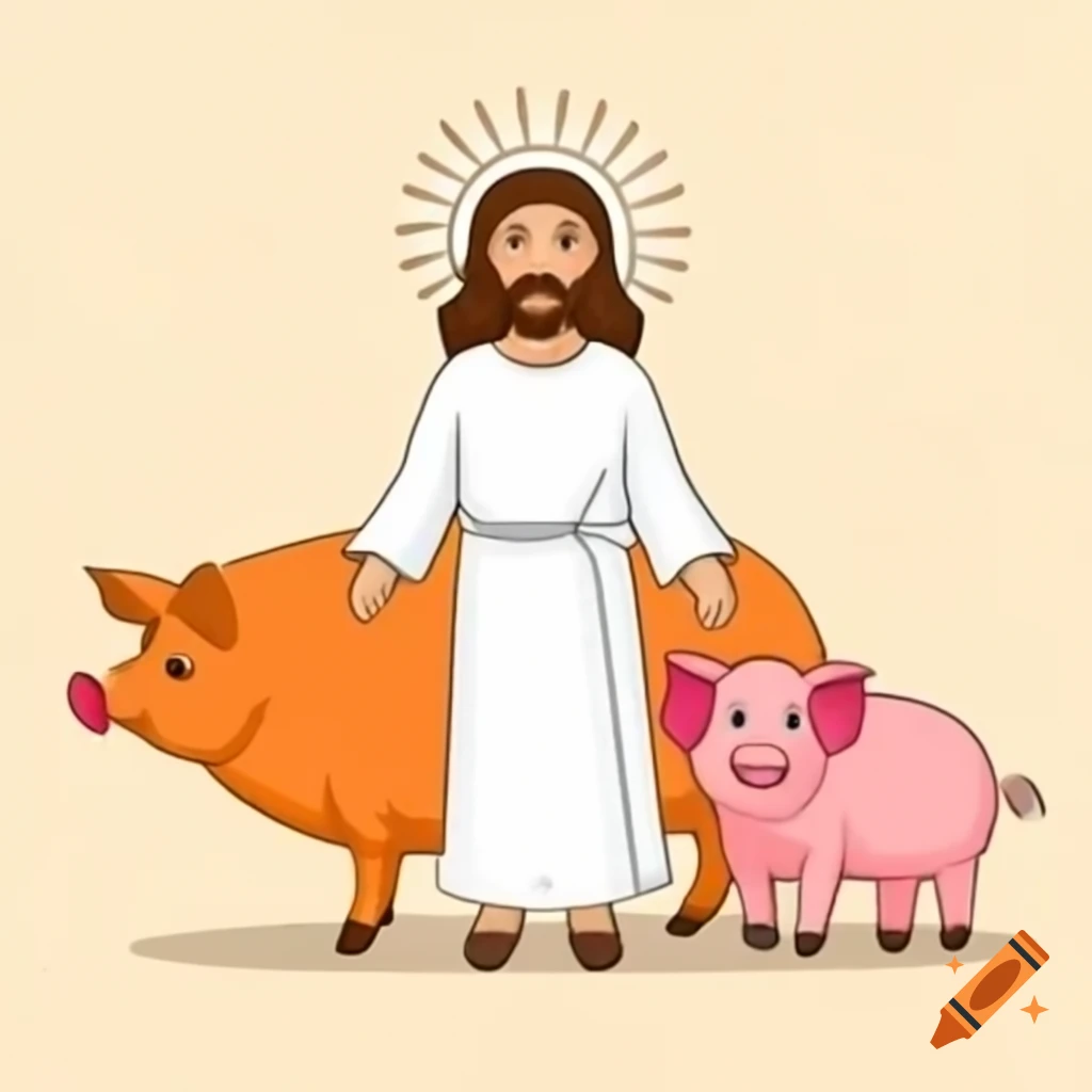 Artistic interpretation of Jesus with a pig and women on Craiyon