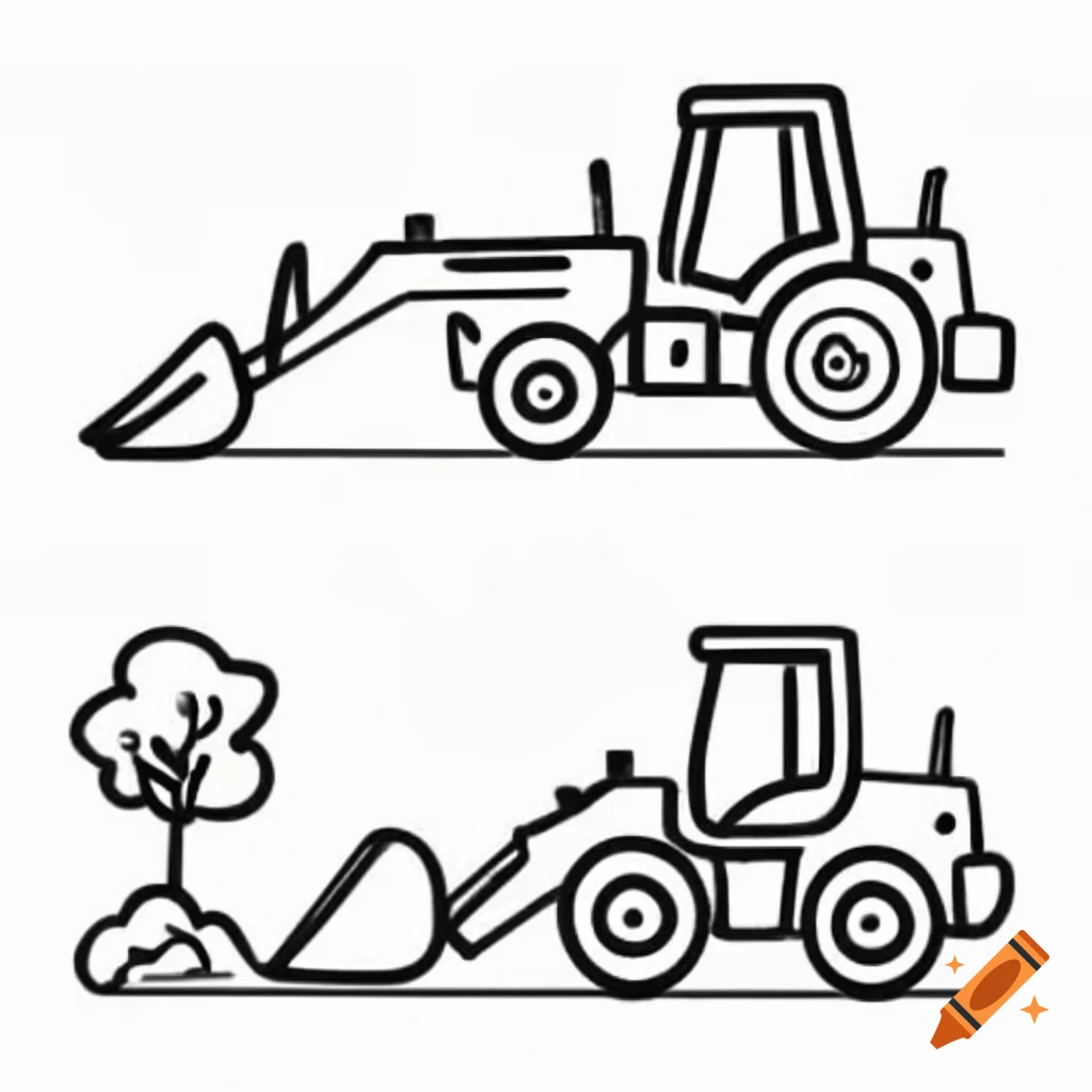 Black and white line art drawing of a toy backhoe for children to color ...