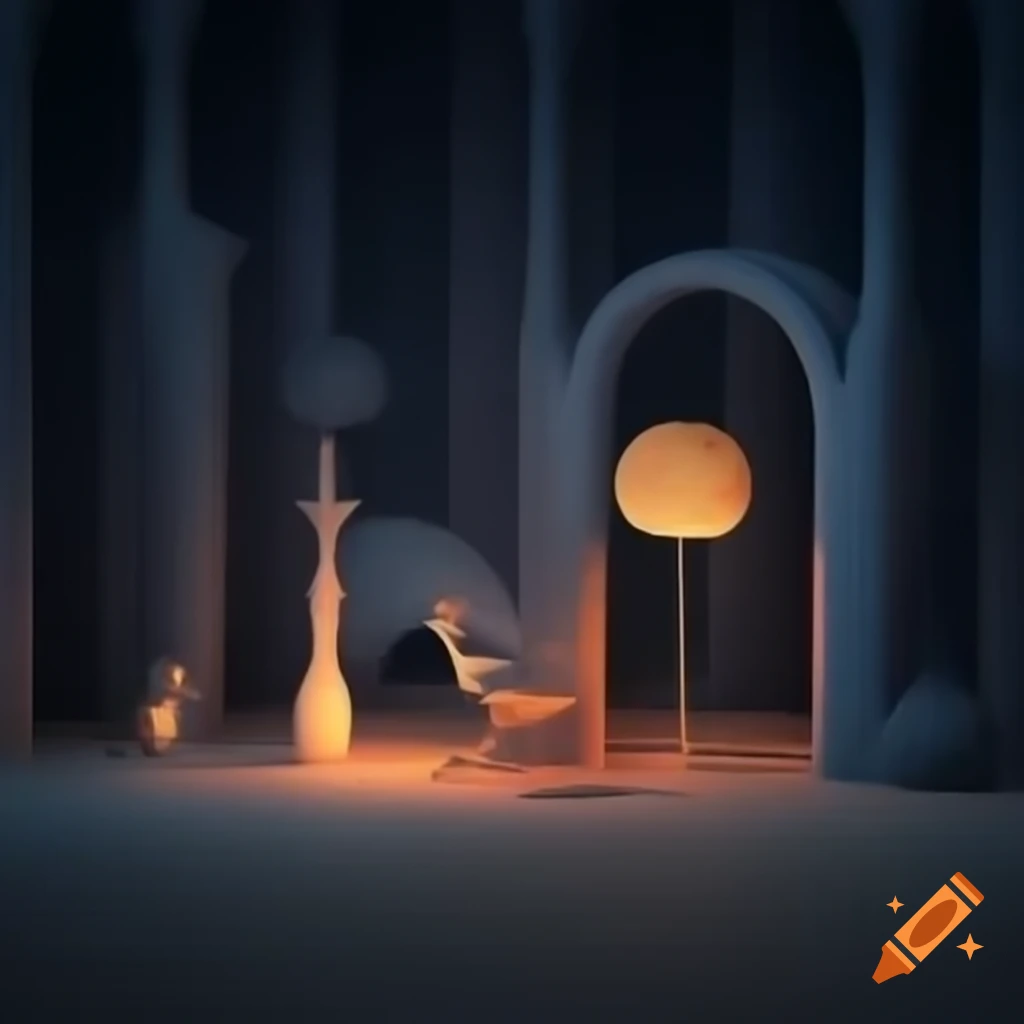 Surrealist minimal scene with strange forms and fog ambiance on Craiyon