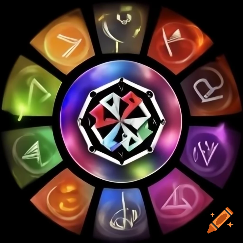 Artwork featuring a magical array of runes in vibrant colors on Craiyon