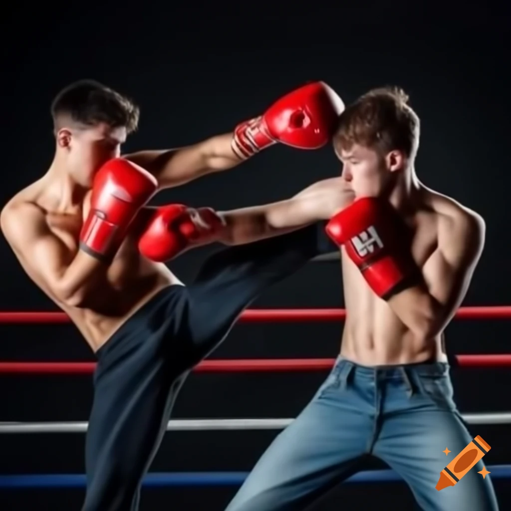 Sporty young man engaging in intense physical fight on Craiyon