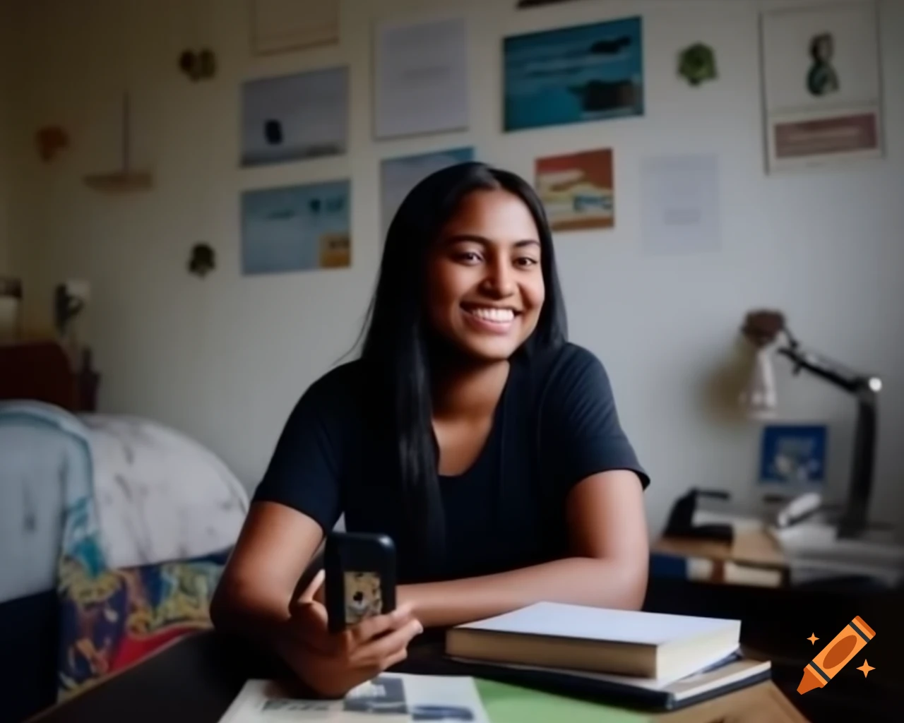 Habesha student studying with smartphone and educational app in cozy ...