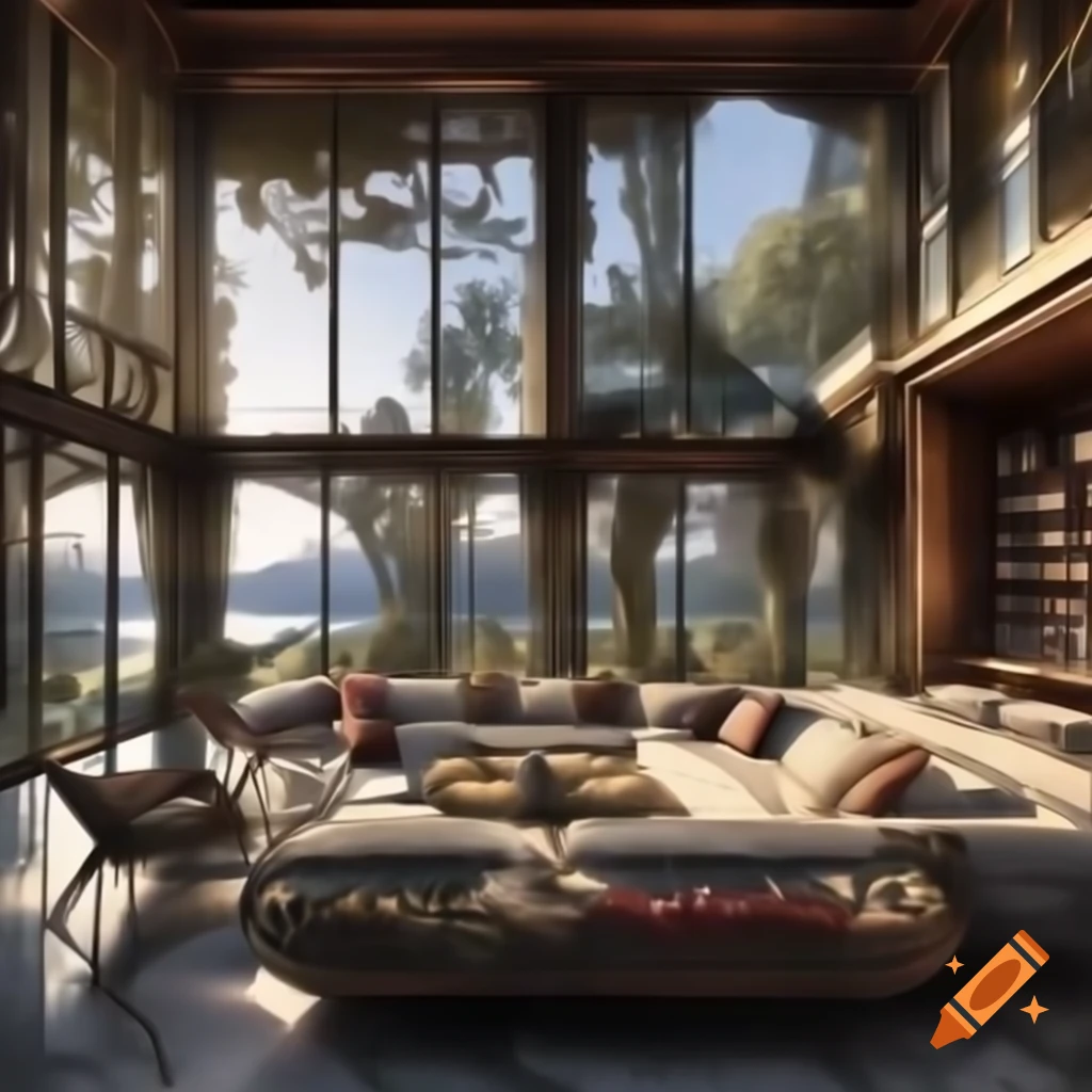 Majestic lakeside house inspired by the elder scrolls imperial city, featuring a modern mystical ...