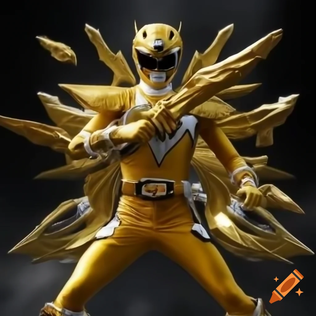 Golden Super Sentai ranger using golden weapons and channeling energy ...