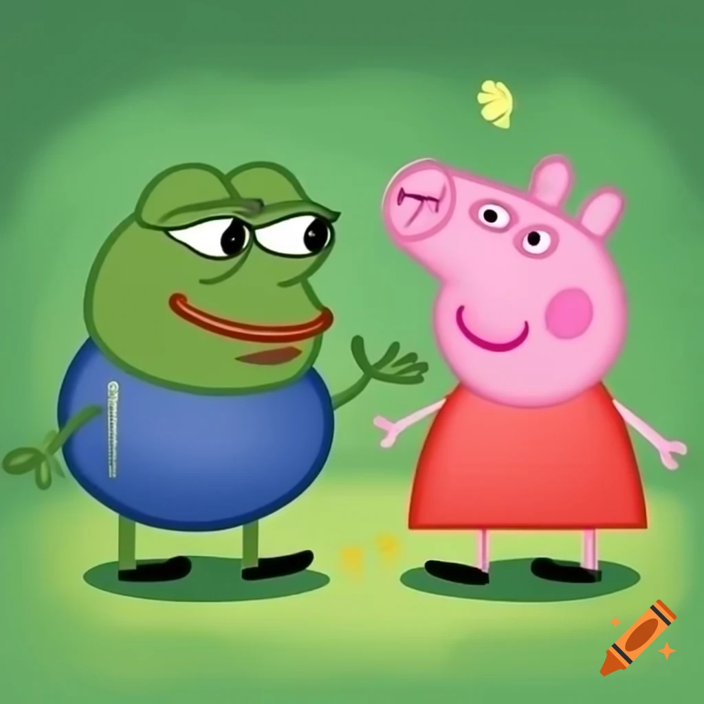 Pepe the Frog and Peppa Pig happily posing together with arms around ...