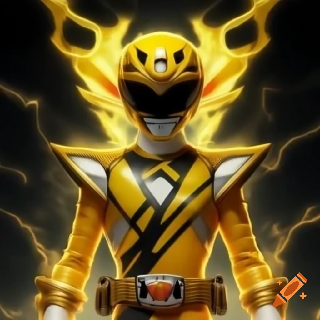 Yellow super sentai ranger channeling electric energy on Craiyon