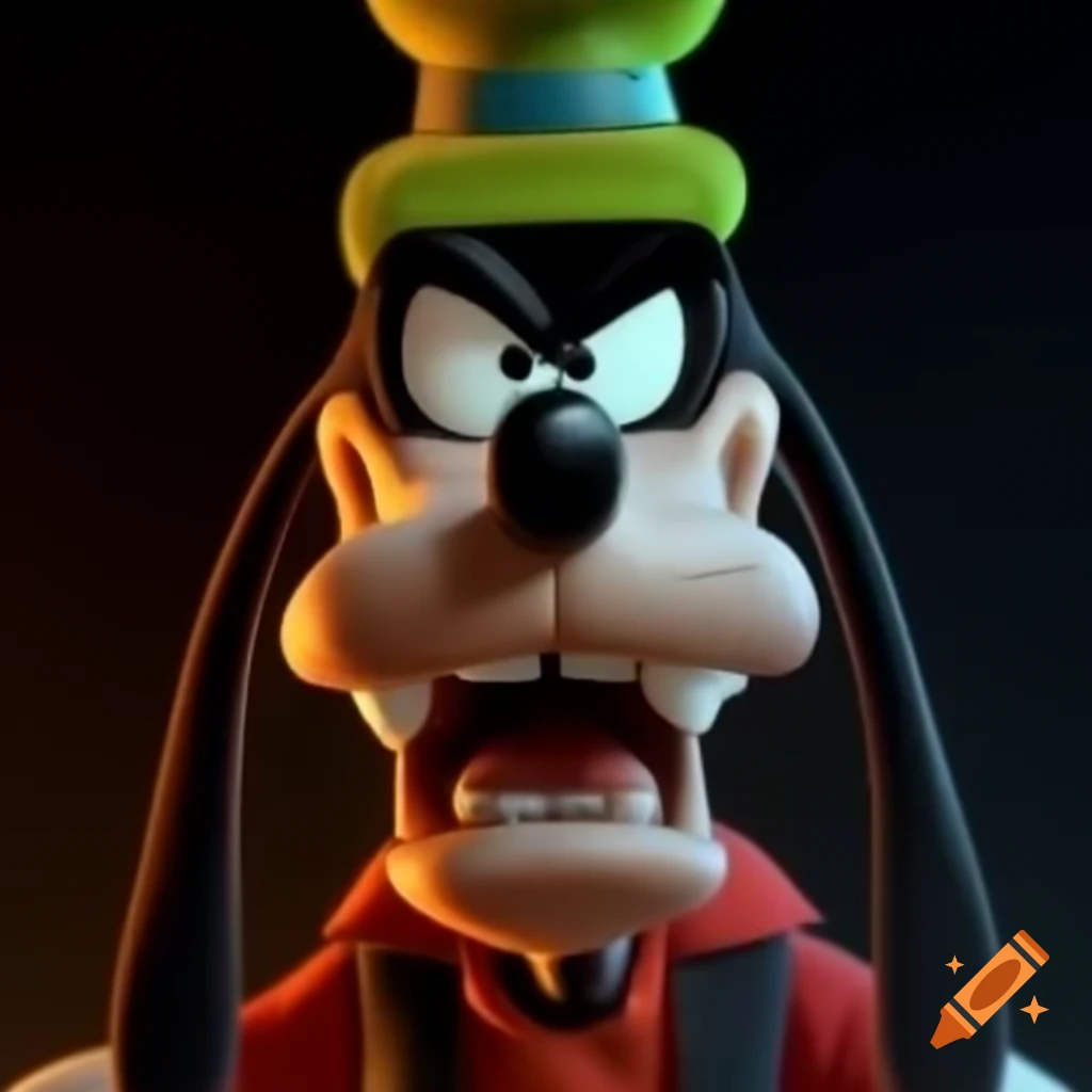 Angry Goofy character with glowing laserbeam eyes on Craiyon