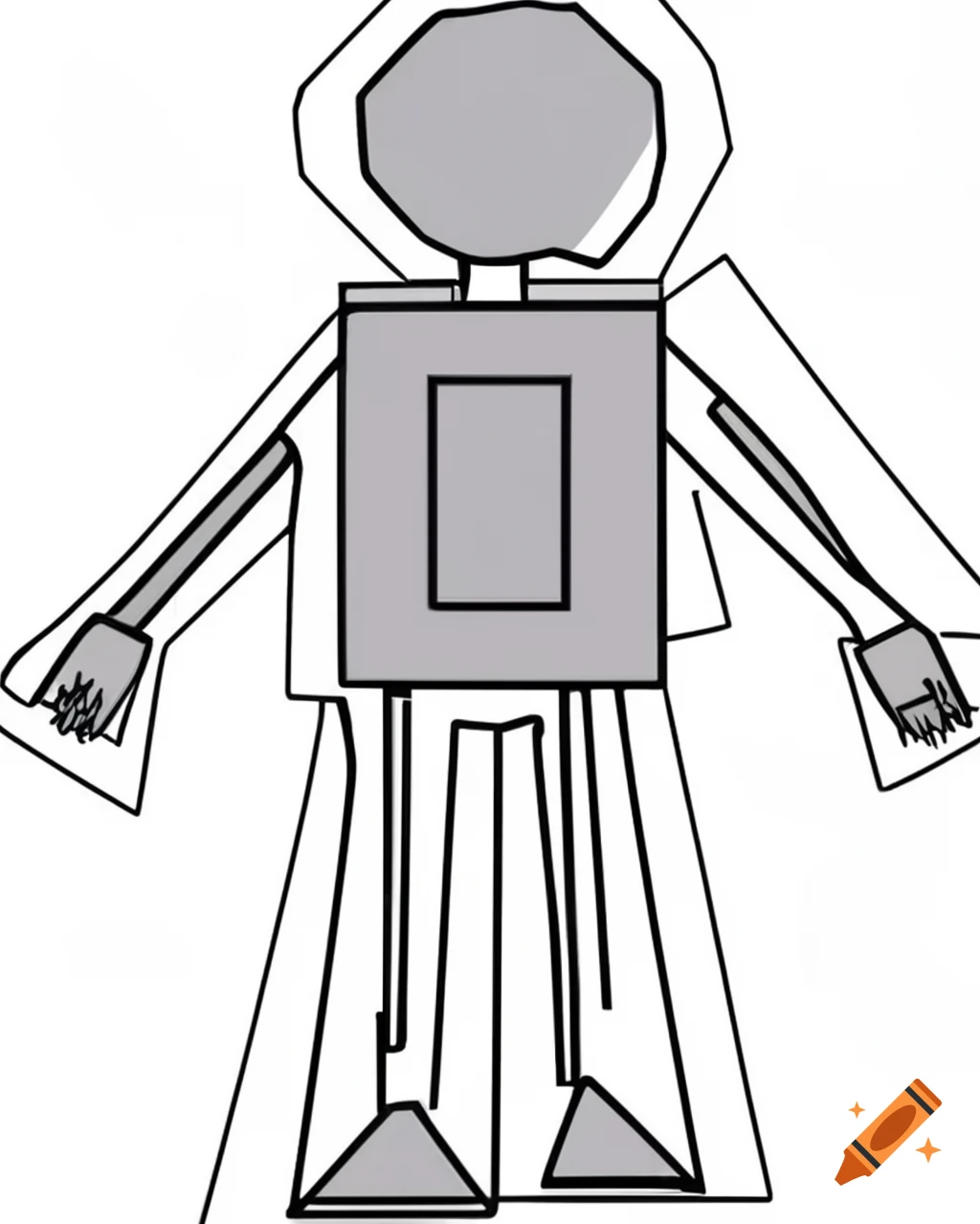 Whimsical geometric figure with triangular head and rectangular limbs ...