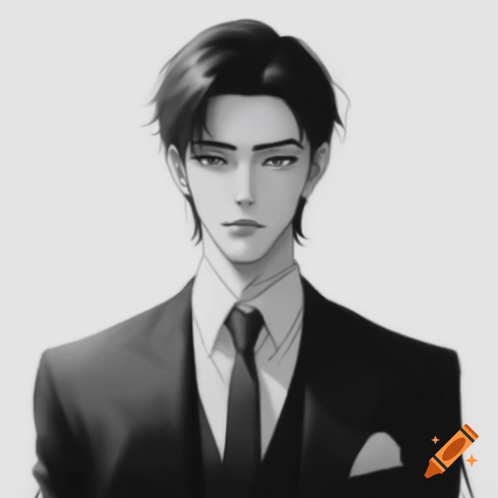 Pencil sketch of sophisticated male manhwa character in black suit and ...