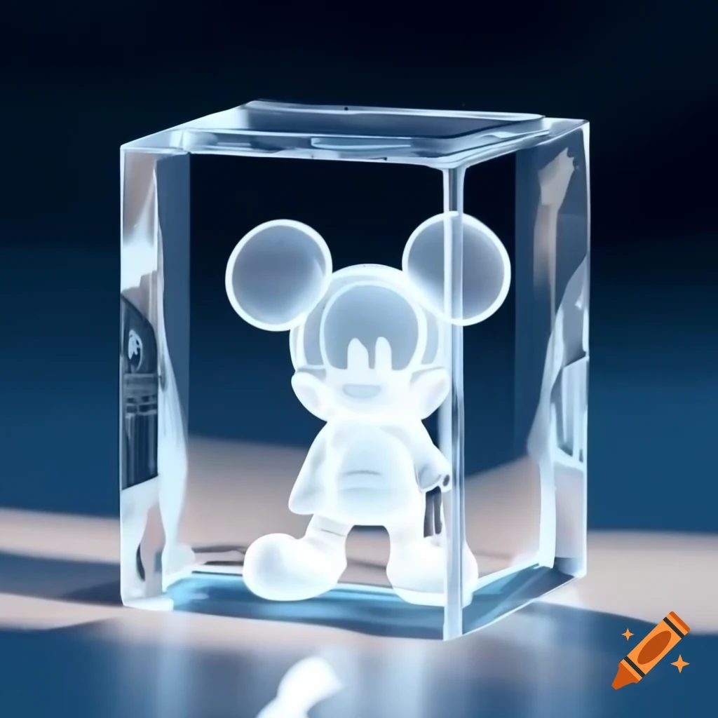 Oversized Mickey Mouse figurine encased in a large clear ice cube on ...