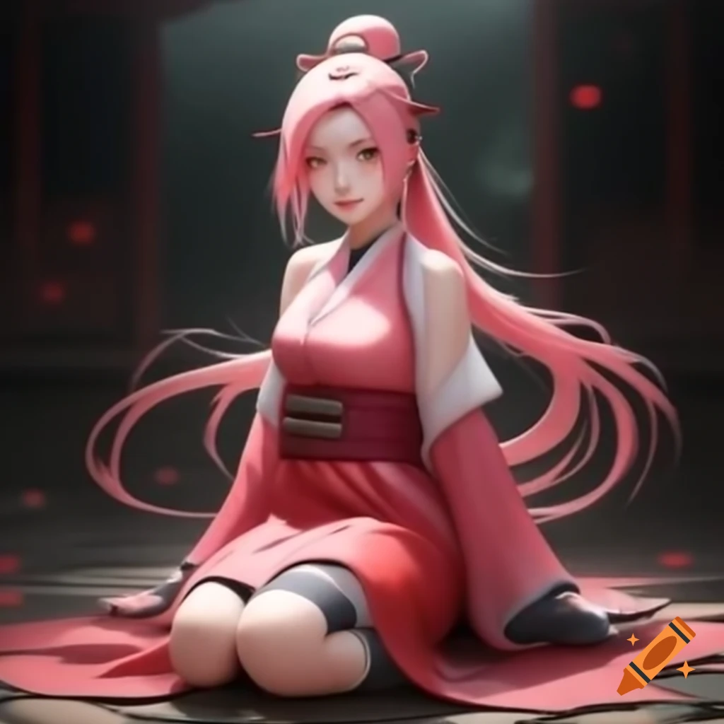 Haruno Sakura in red silk hanfu with jade accessories on Craiyon