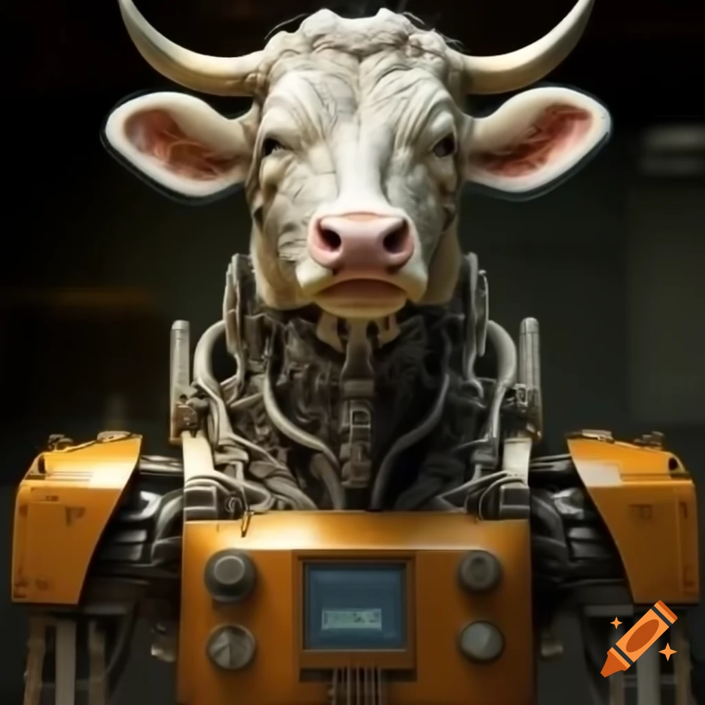 Female robot cow in outer space setting on Craiyon