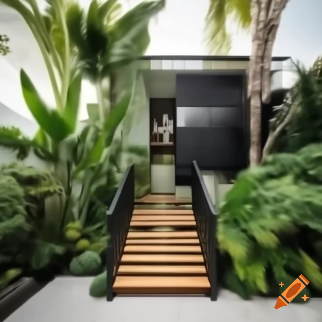 Circular house on stilts connected by bridge to rectangular building ...